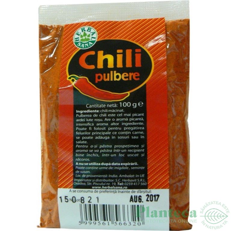 Condiment chilli macinat 100g - Herbal sana, pret 5,0 lei - Planteea Condiment chilli macinat 100g - Herbal sana, pret 5,0 lei - Planteea