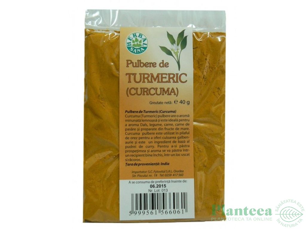 Condiment turmeric macinat 40g - Herbal sana, pret 3,4 lei - Planteea Condiment turmeric macinat 40g - Herbal sana, pret 3,4 lei - Planteea