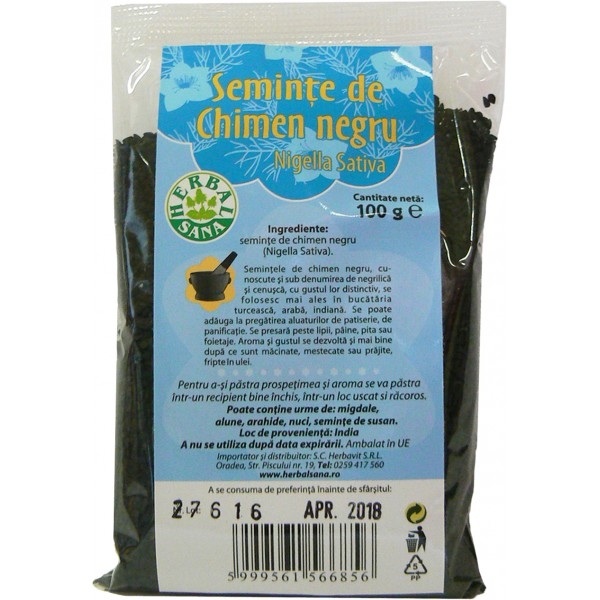 Condiment chimen negru [negrilica] seminte 100g - Herbal sana, pret 7,7 ...