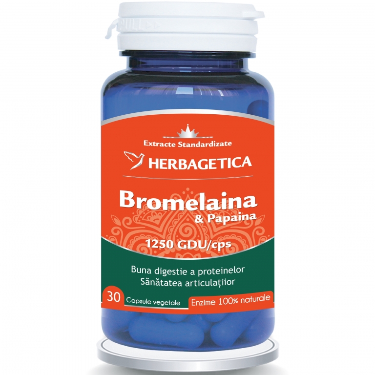 Bromelaina papaina 30cps - Herbagetica, pret 35,6 lei - Planteea